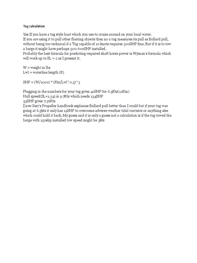 Tug Calculation | PDF