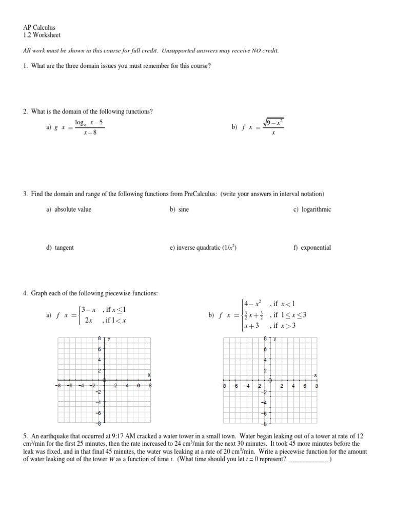 Worksheet 1 2 | PDF | Area | Function (Mathematics)