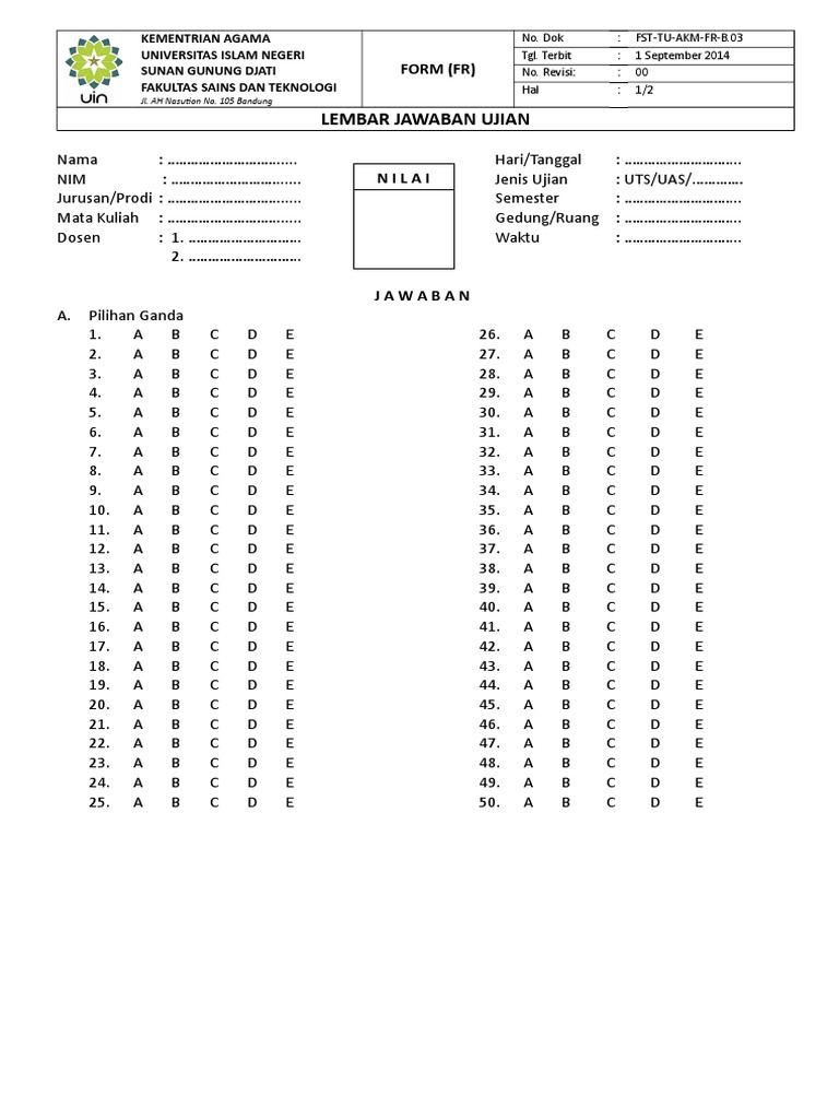 B.03 Form Lembar Jawaban