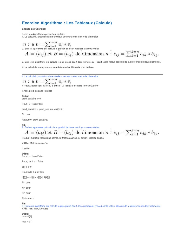 Exercice Algorithme | PDF | Scalaire (mathématiques) | Entier relatif