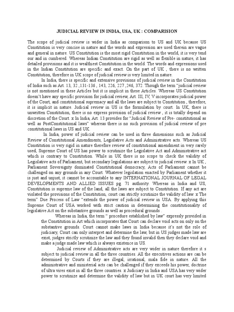 Judicial Review: India vs. US & UK | PDF | Judicial Review | Judiciaries