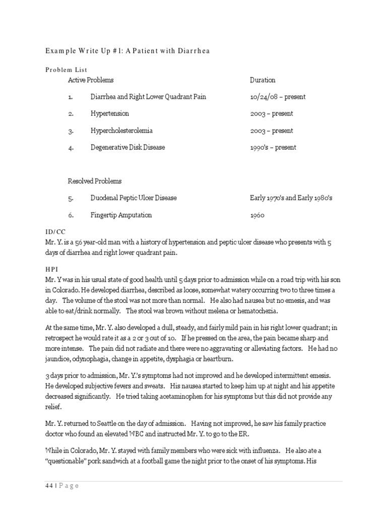 Write-Up Example 1 | PDF | Diarrhea | Symptoms And Signs