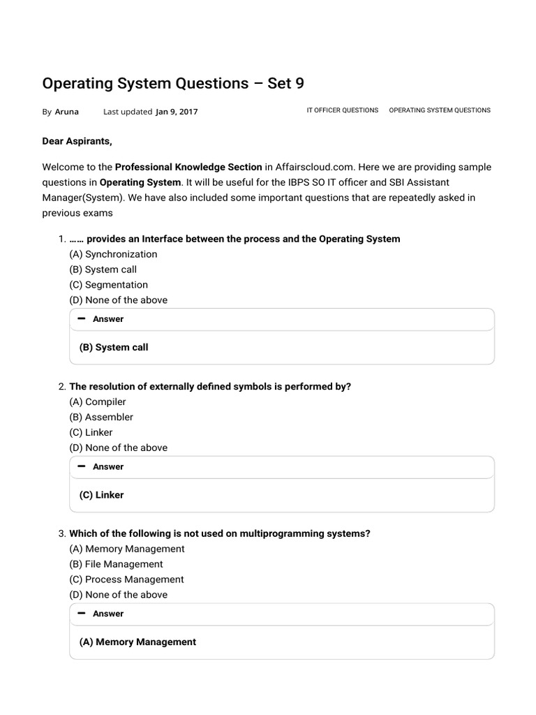 Operating System Questions Set 9 Pdf Thread Computing Operating System 