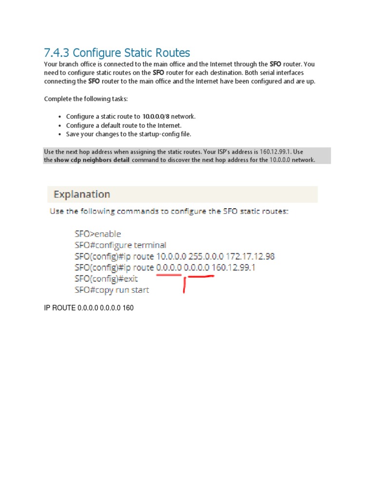 Configure Static Routes on SFO Router | PDF