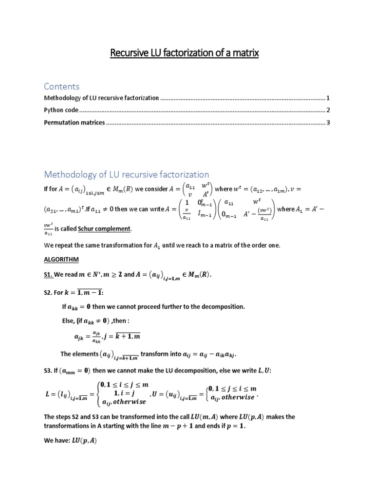 Recursive LU Factorization of A Matrix in Python | PDF | Matrix ...