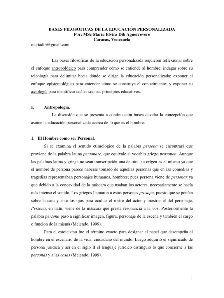 Bases Filosóficas de La Educación Personalizada | PDF | Homo Sapiens ...