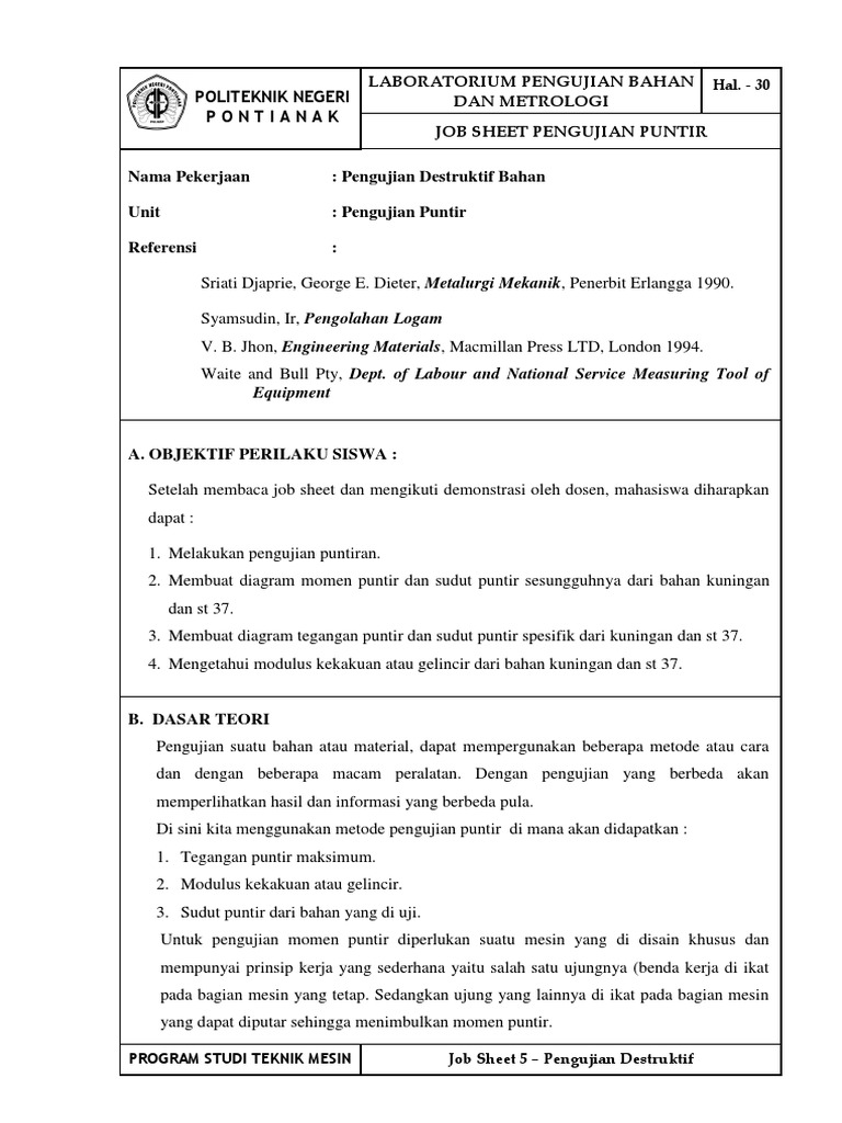 Job Sheet Uji Puntir | PDF