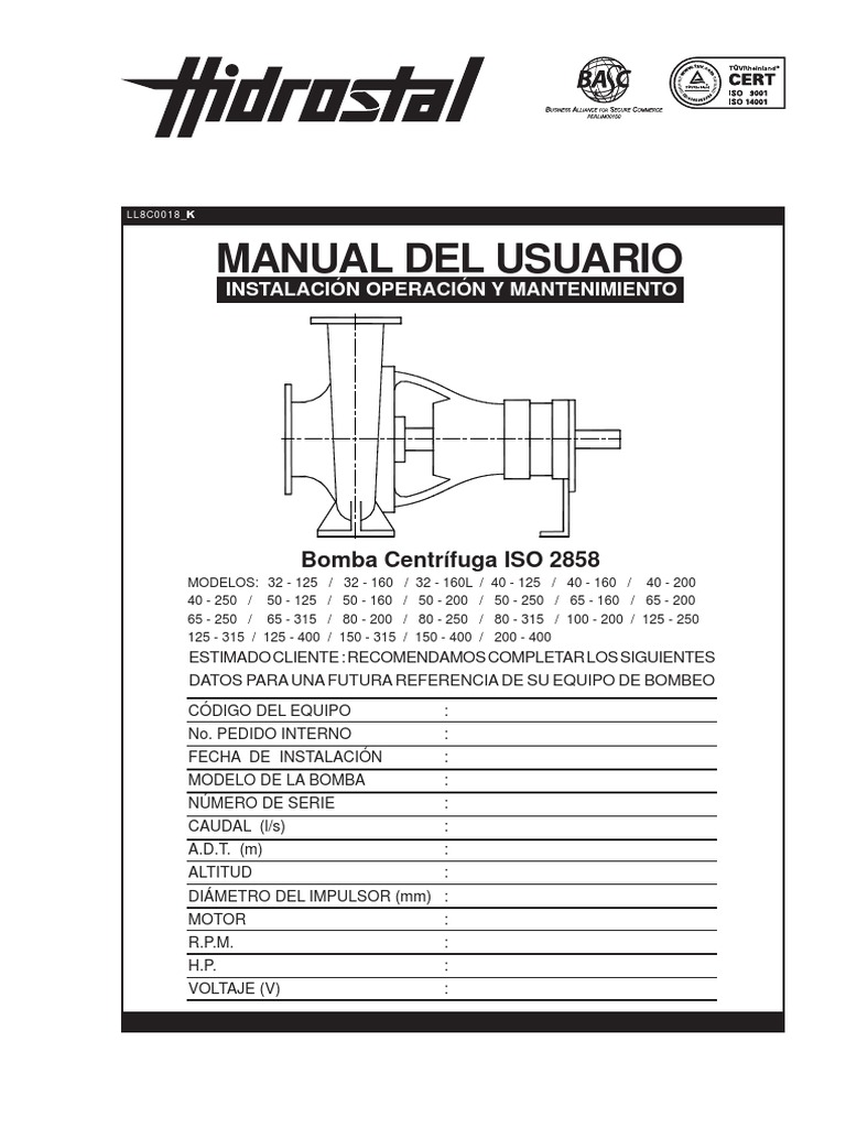 Manual Linea-1 10 Bomba Centrifuga Iso 2858 | PDF | Bomba | Transmisión (Mecánica)