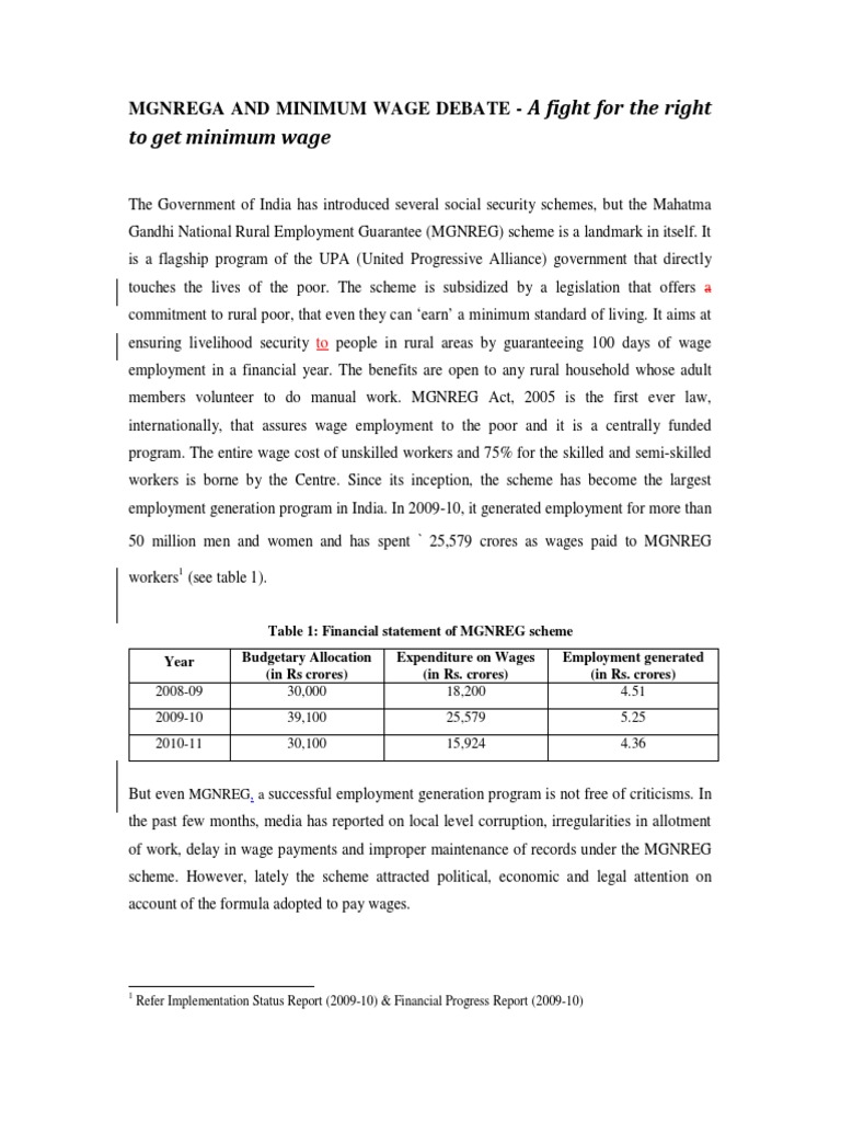 Mgnrega and The Minimum Wage Debate | PDF | Government | Labour