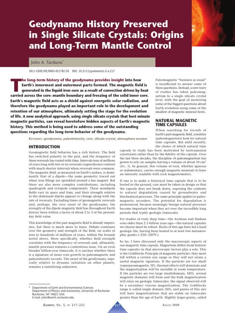 Geodynamo History Preserved in Single Silicate Crystals: Origins and ...