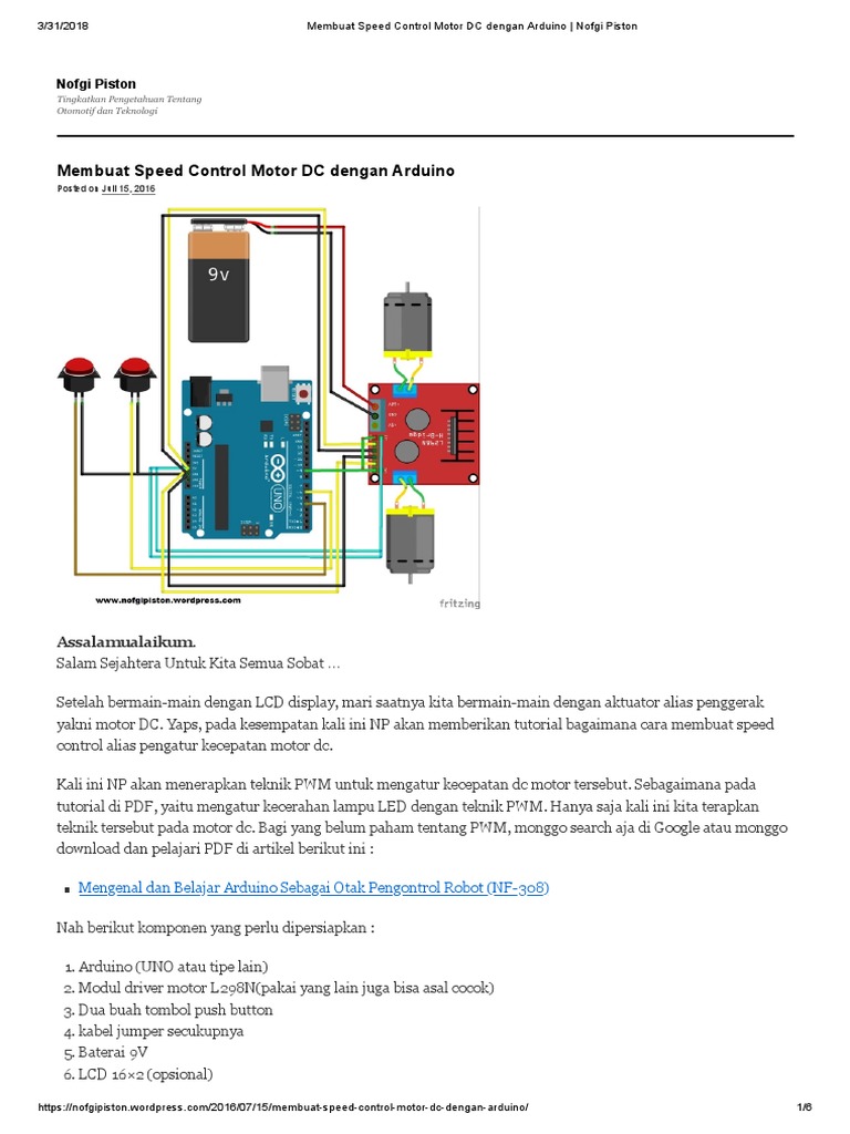 Membuat Speed Control Motor DC Dengan Arduino - Nofgi Piston | PDF