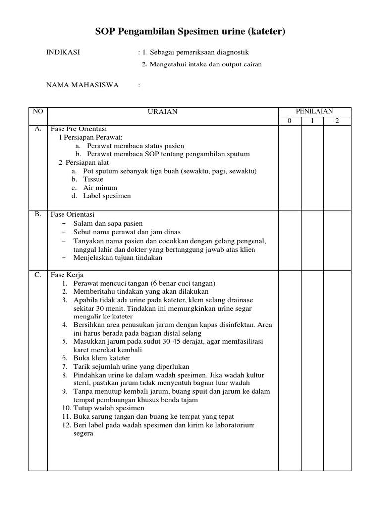 SOP Pengambilan Sampel Urine Kateter | PDF | Kesehatan Holistik | Sains ...