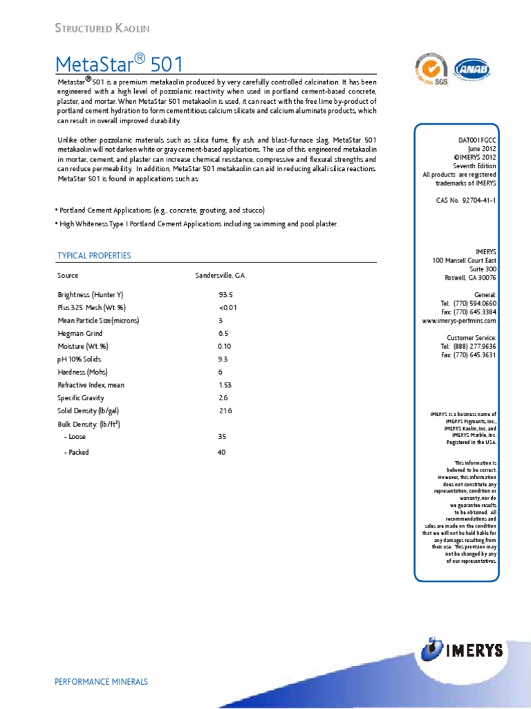 MetaStar 501 | Download Free PDF | Cement | Building Materials