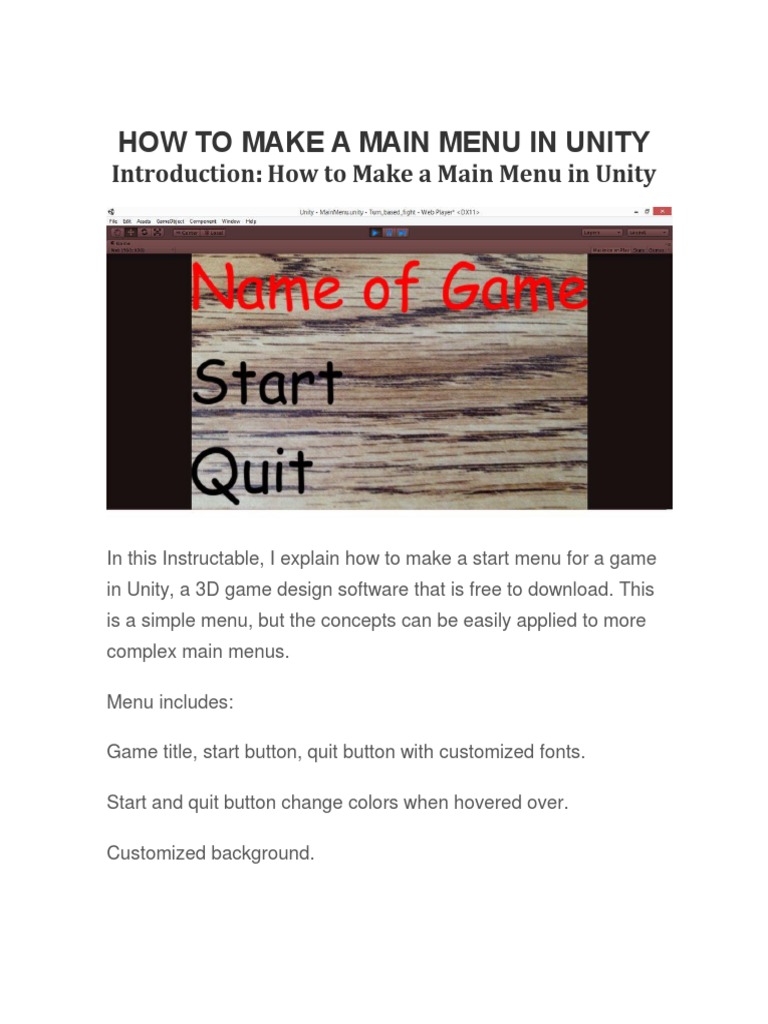 Introduction: How To Make A Main Menu in Unity | PDF | 3 D Computer ...