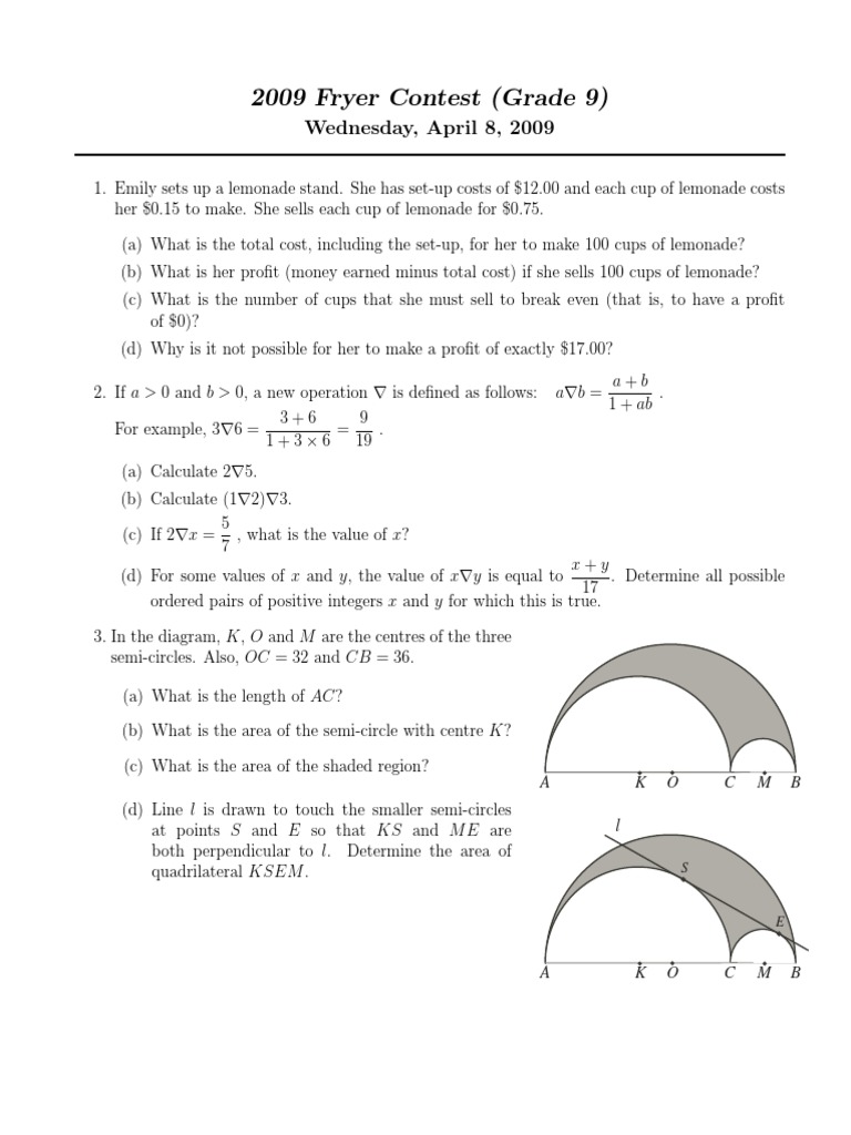 2009 Fryer Contest (Grade 9) : Wednesday, April 8, 2009 | PDF ...