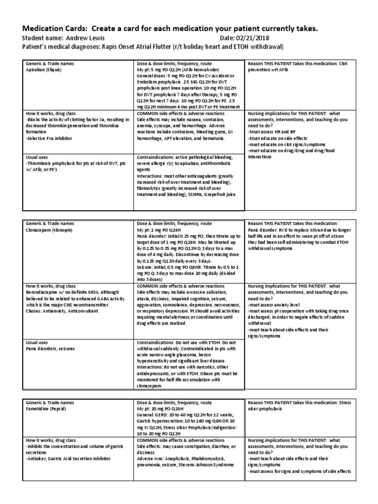 Medication Cards | PDF | Adverse Effect | Benzodiazepine