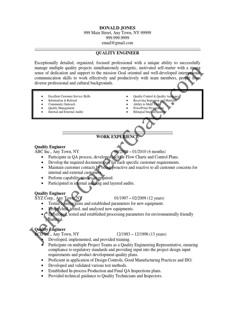 Quality Engineer Sample Resume | PDF | Quality Assurance | Verification ...
