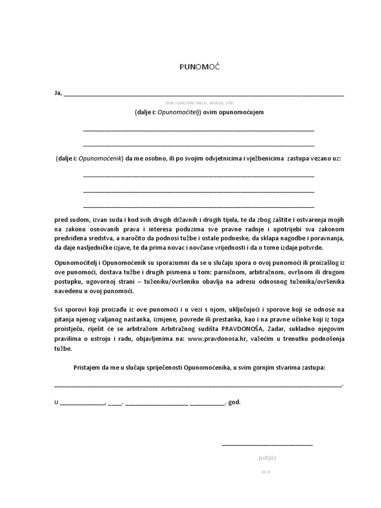 Punomoc-Primjer 121029 KN | PDF