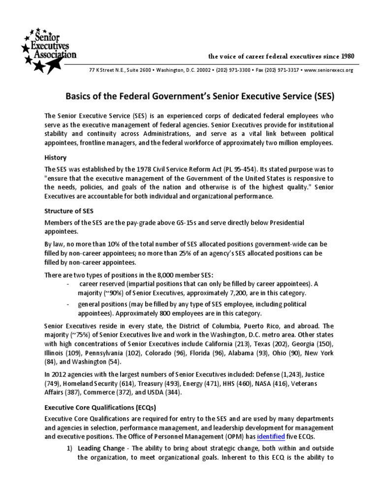 Federal Senior Executive Service Guide | PDF | United States Federal ...