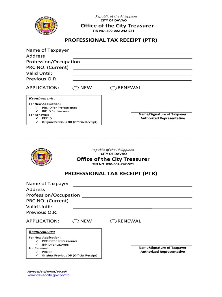 Guidelines for Obtaining a Professional Tax Receipt (PTR) from the City ...