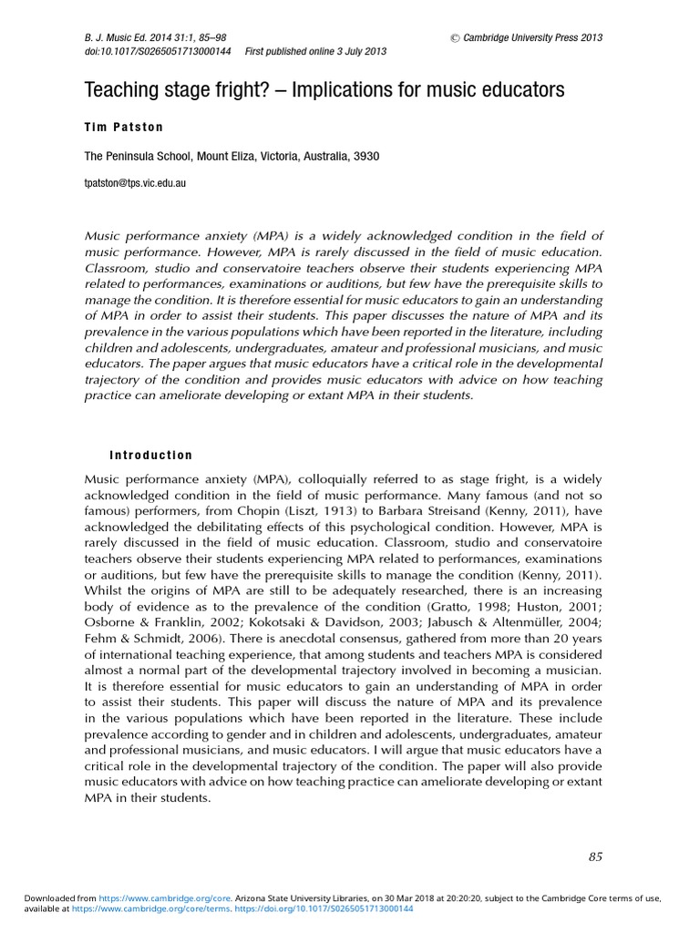 Understanding Music Performance Anxiety | PDF | Music Education ...