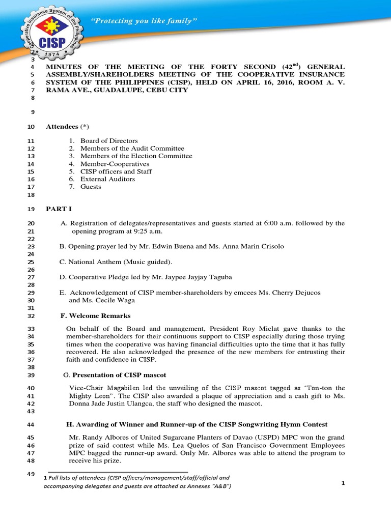 Minutes of The 42nd General Assembly PDF | PDF | Dividend | Business