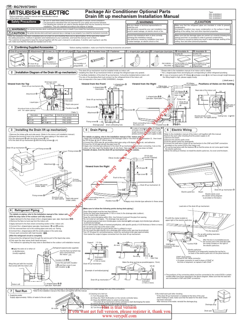 Mitsubishi Package Drain Install | PDF | Pipe (Fluid Conveyance ...
