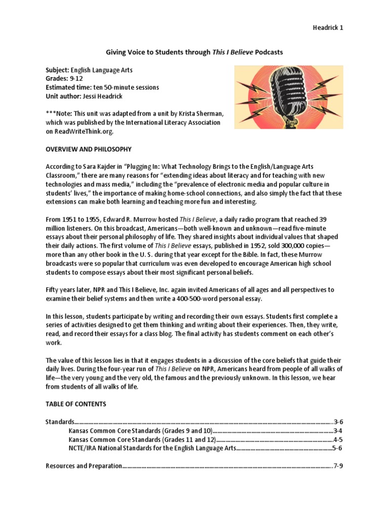Student Voices: This I Believe Podcast | PDF | Information | Reason