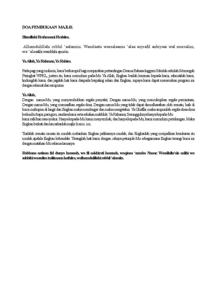 Doa Pembukaan Majlis | PDF