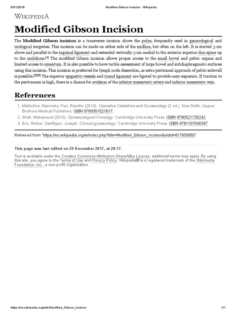 Modified Gibson Incision - Wikipedia | PDF