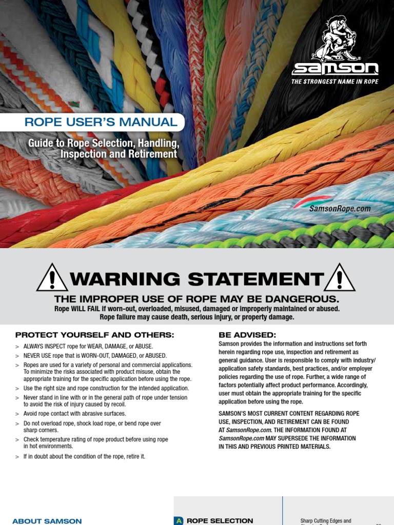 Rope User'S Manual: Guide To Rope Selection, Handling, Inspection and ...