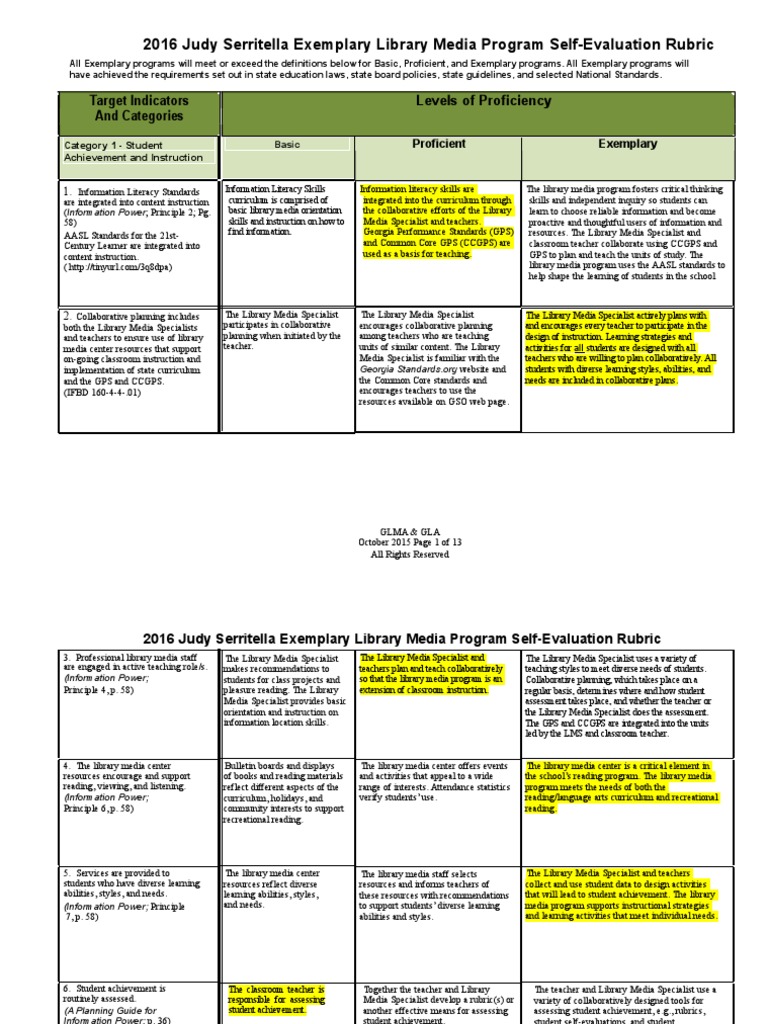 Judy-Serritella-Library-Media Program-Self-Evaluation-Rubric | PDF ...