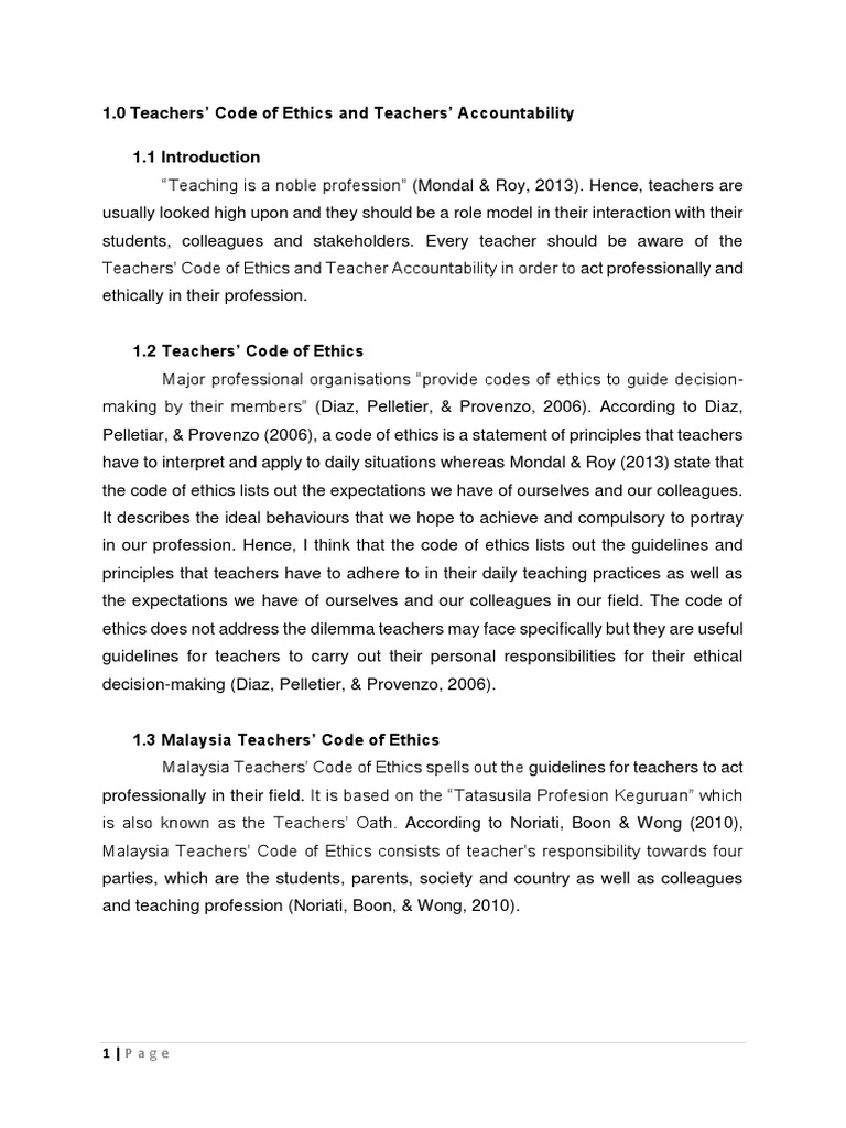 Teachers Code of Ethics and Teachers Accountability | PDF | Teachers ...
