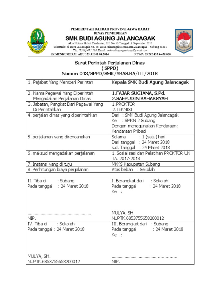 Surat Perintah Perjalanan Dinas (SPPD) | PDF