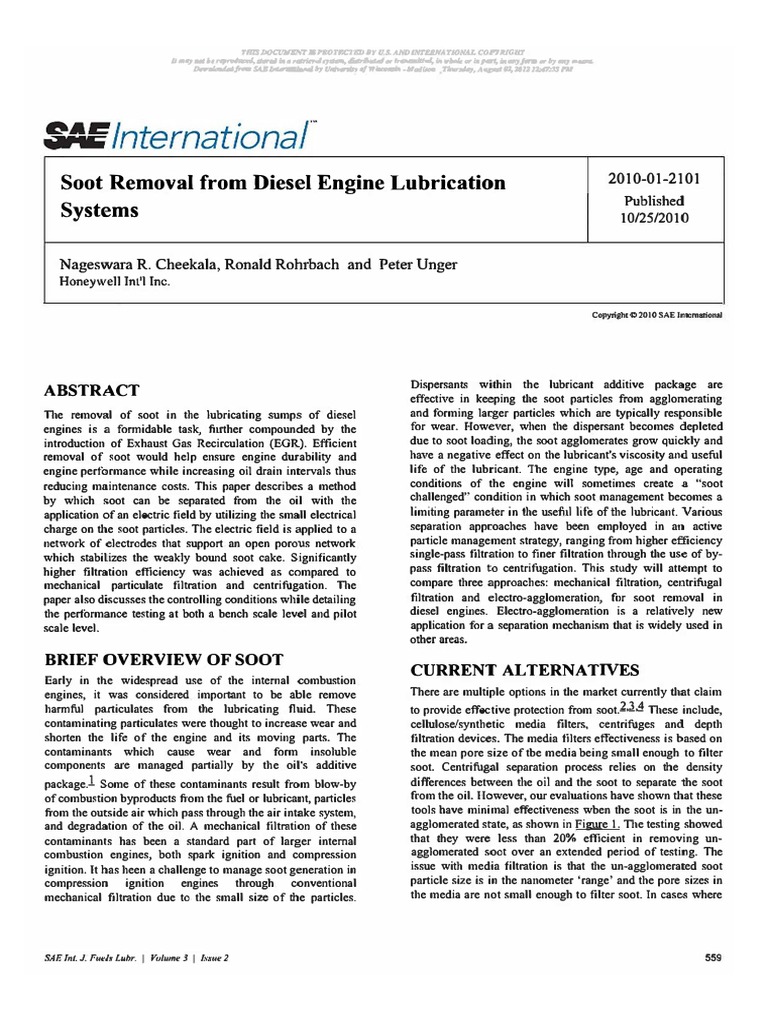 SAE - Soot Removal From Diesel Engine Lubrication Systems PDF | PDF ...