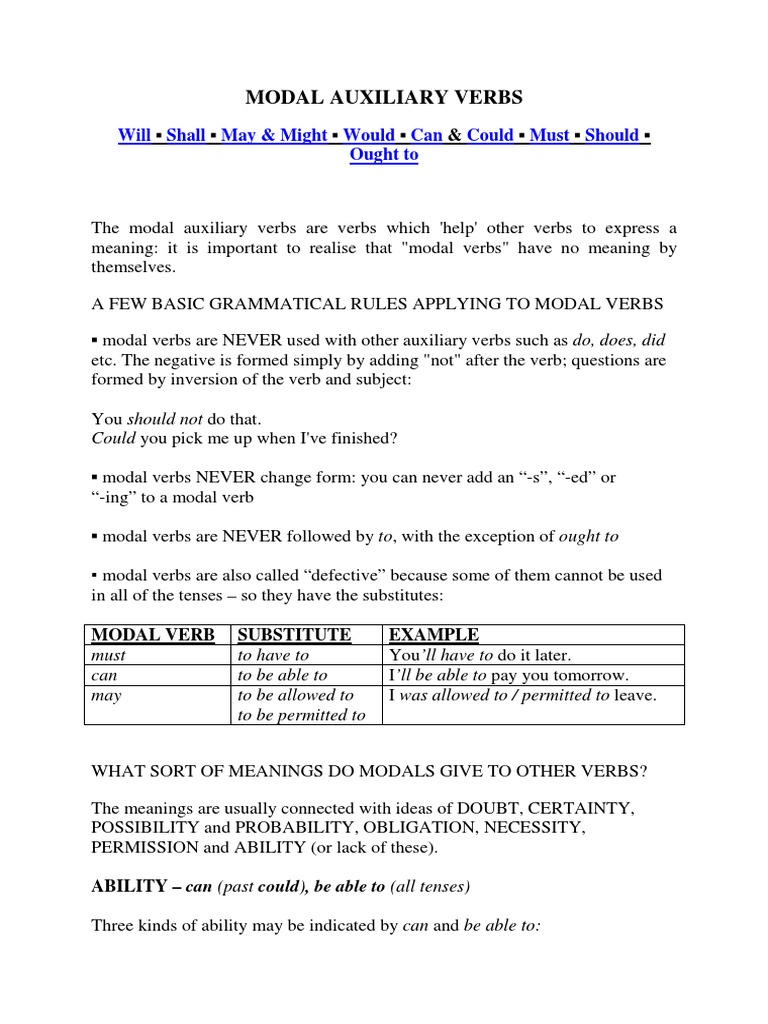 Modal Auxiliary Verbs | PDF | Verb | Semantic Units