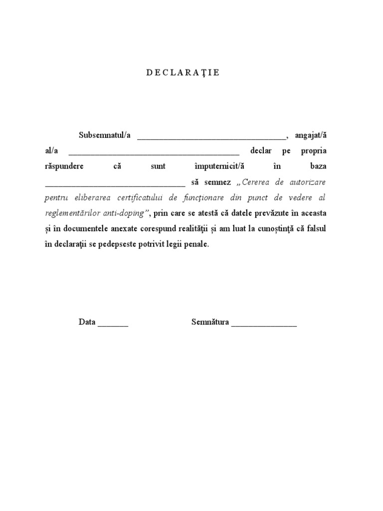 Model Declaratie Word | PDF