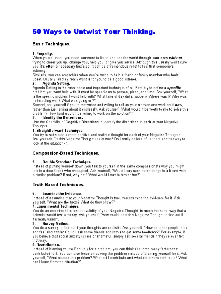 50 Ways to Untwist Your Thinking | PDF | Shyness | Thought