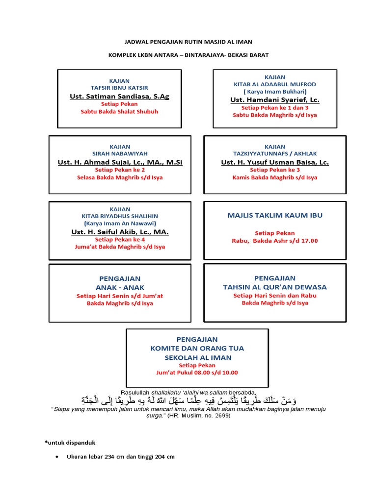 Jadwal Pengajian Rutin Masjid Al Iman | PDF