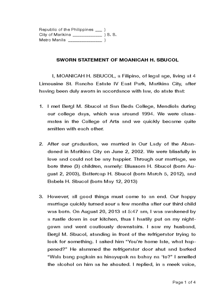 Sample of Sworn Statement | PDF