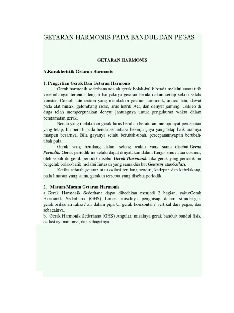 Getaran Harmonis Pada Bandul Dan Pegas | PDF