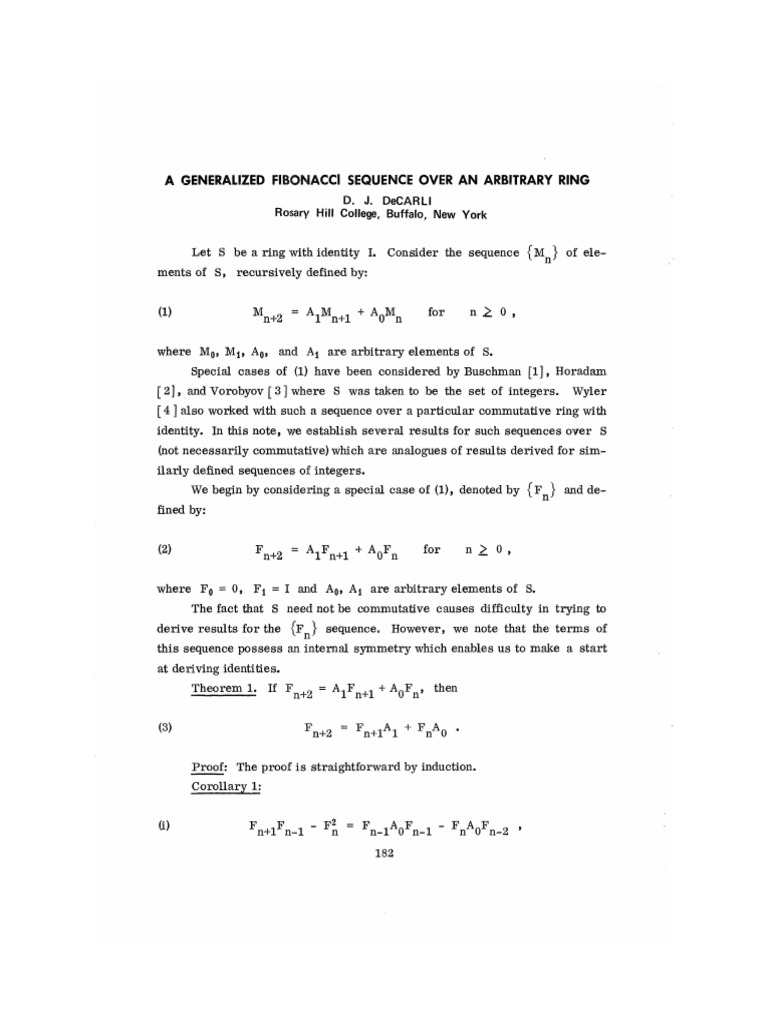 A Generalized Fibonacci Sequence Over An Arbitrary Ring | PDF ...