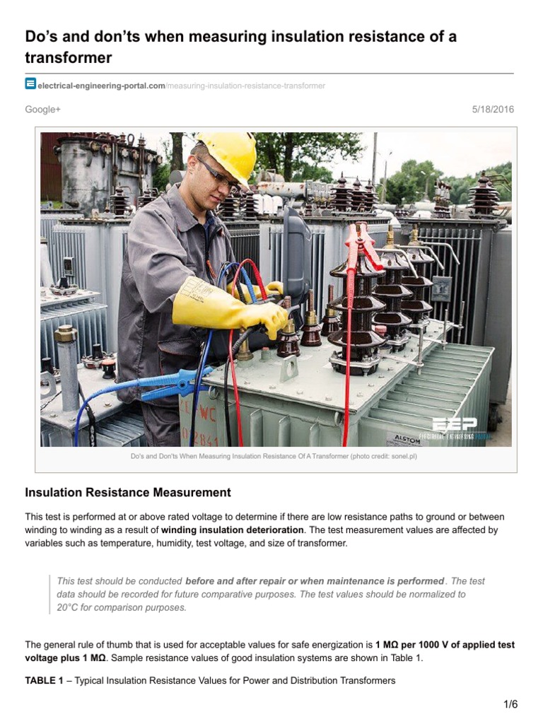 Dos and Donts When Measuring Insulation Resistance of A Transformer ...