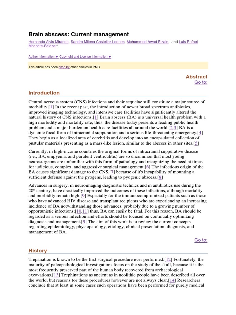 Brain Abscess: Current Management: Go To | PDF | Toll Like Receptor | Inflammation