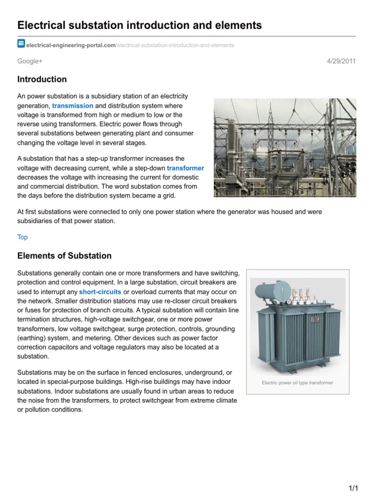 Electrical Substation Introduction and Elements | PDF