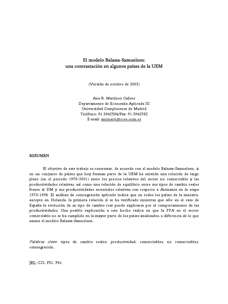 El Modelo Balassa Samuelson PDF | PDF | Inflación | Tipo de cambio