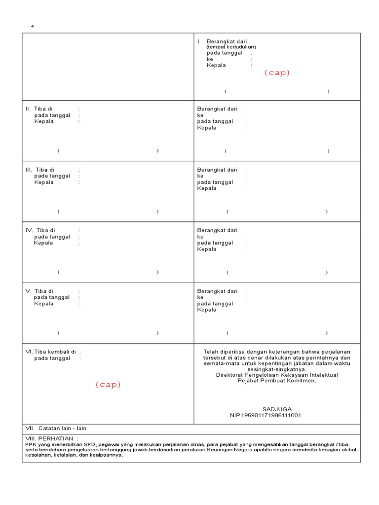 Lembar Belakang SPPD | PDF