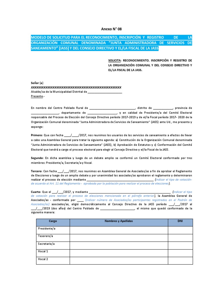 Solicitud de Reconocimiento JASS | PDF | Alcalde | Elecciones