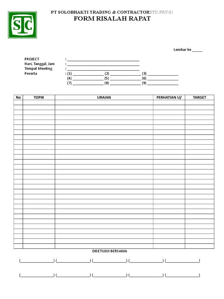 Form Risalah Rapat | PDF