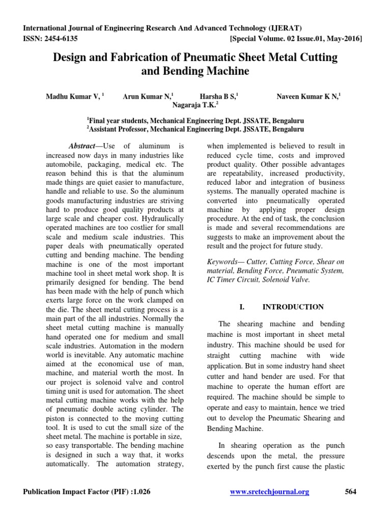 Design and Fabrication of Pneumatic Sheet Metal Cutting and Bending ...